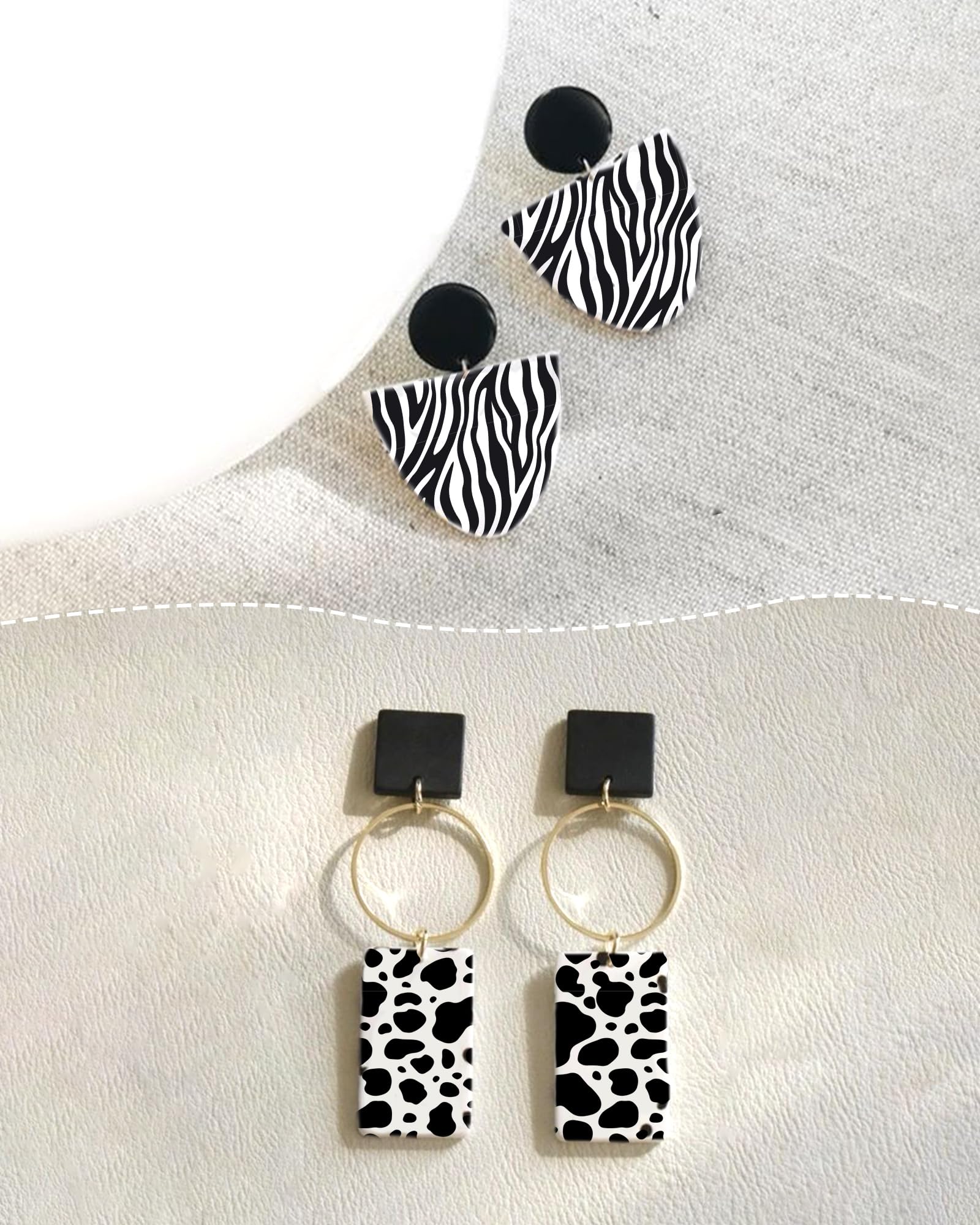 Puocaon Animal Print Silk Screen - 5 Pcs Dalmatians Cow Spot Silk Screen Stencils for Polymer Clay, Screen Stencils for Polymer Clay Earrings, Silk Screen Transfer Leopard Tiger Zebra Pattern on Clay