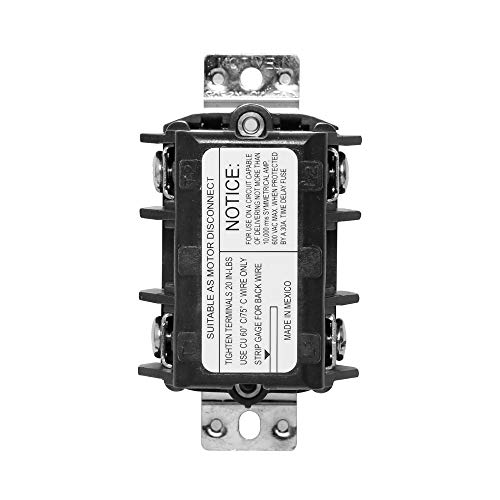 Leviton MS303-DSW 30 Amp, 600 Volt, Three-Pole, Three Phase AC Manual Motor Controller, Suitable as Motor Disconnect, Toggle, Industrial Grade, Non-Grounding, Back & Side Wiring, White
