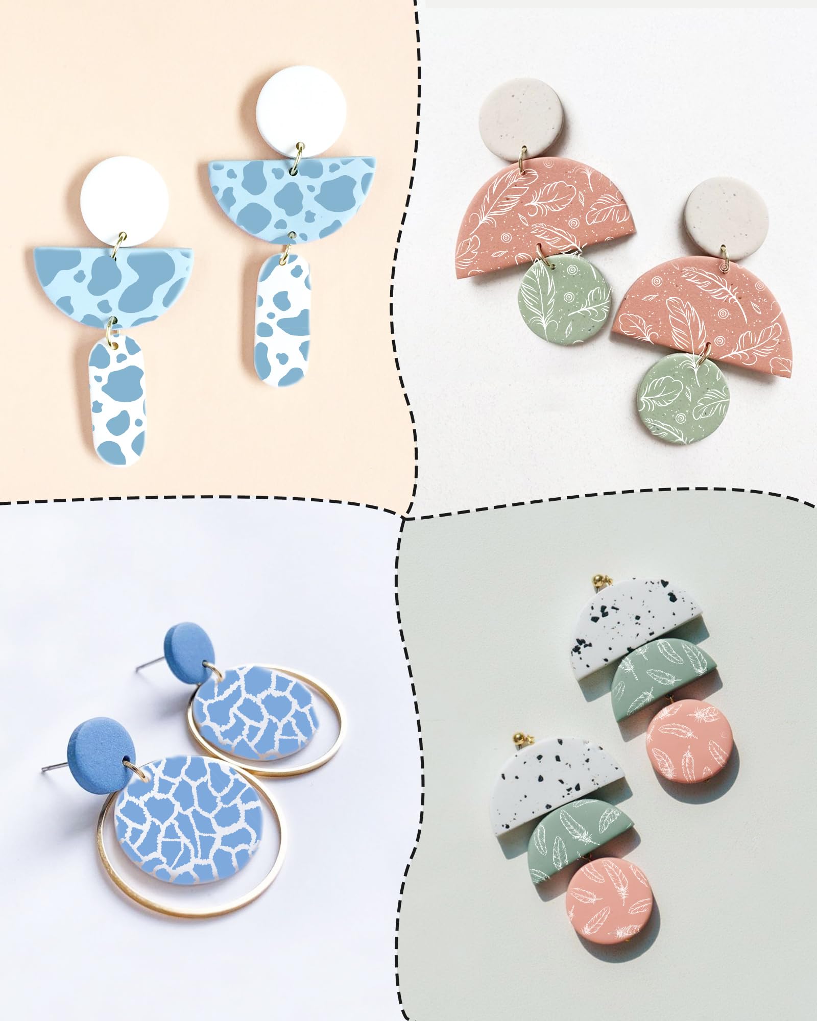 Puocaon Animal Print Silk Screen - 5 Pcs Dalmatians Cow Spot Silk Screen Stencils for Polymer Clay, Screen Stencils for Polymer Clay Earrings, Silk Screen Transfer Leopard Tiger Zebra Pattern on Clay