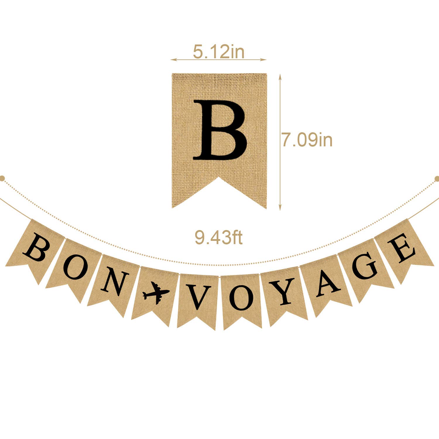 Jute Burlap Bon Voyage Banner with Airplane Retirement, Travel Theme, Cruise Party Decoration
