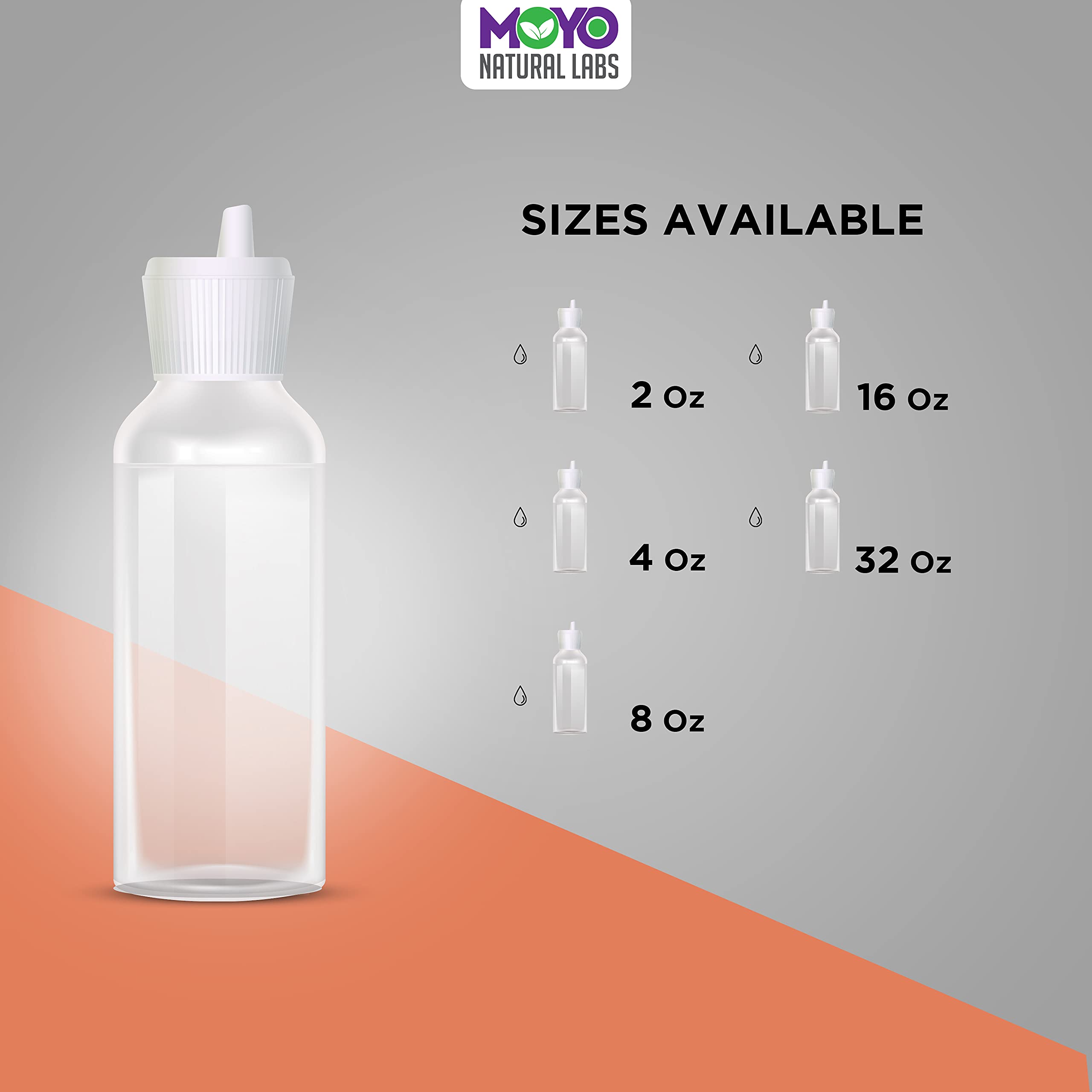 MoYo Natural Labs 4 oz Squirt Bottles, Squeezable Empty Travel Containers, BPA Free HDPE Plastic for Essential Oils,Liquids,Toiletry/Cosmetic Bottles(Neck 20-410) (Pack of 6, HDPE Translucent White)