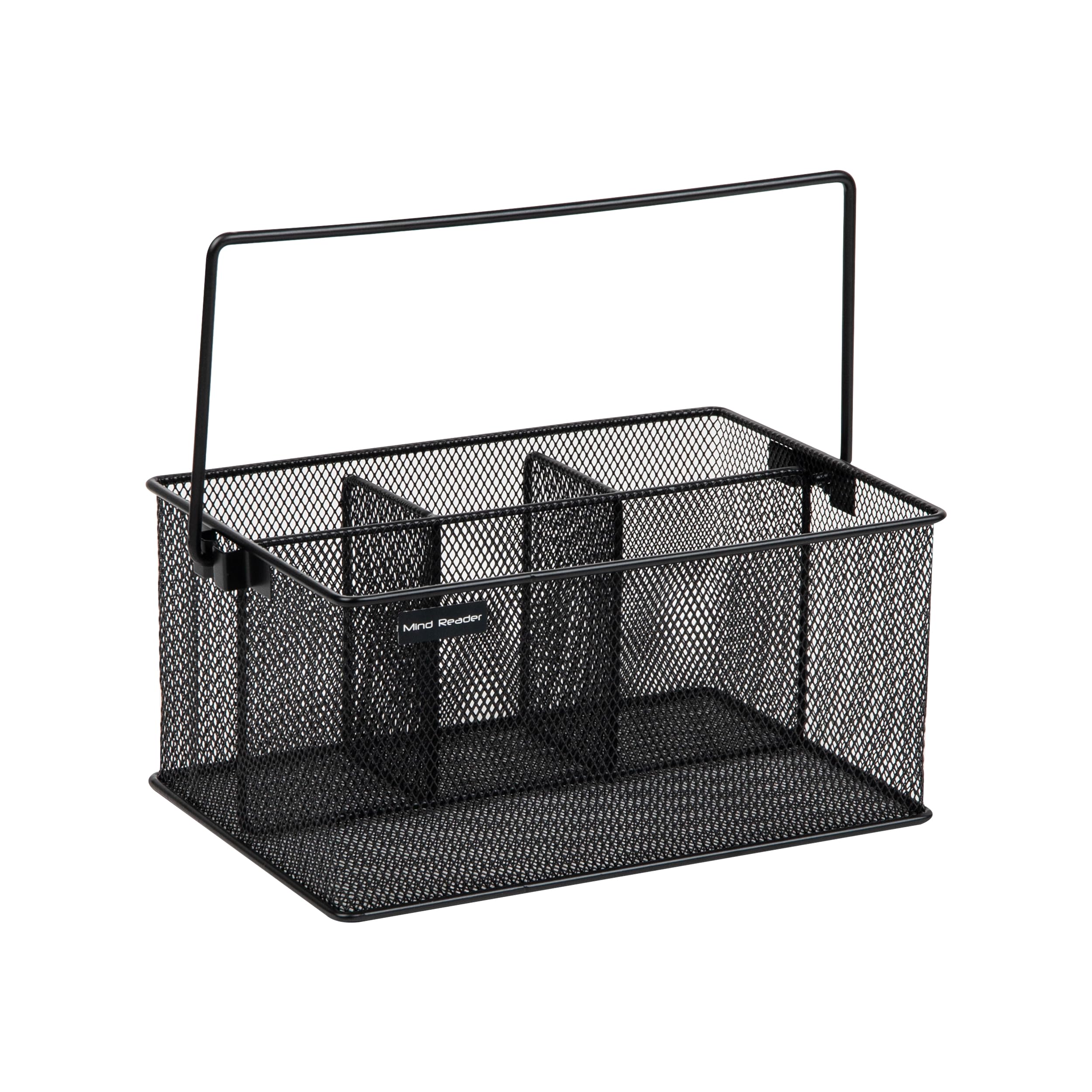Mind Reader Storage Basket Organizer, Utensil Holder, Forks, Spoons, Knives, Napkins, Perfect for Desk Supplies, Pencil, Pens, Staples, Black, 4 Compartments