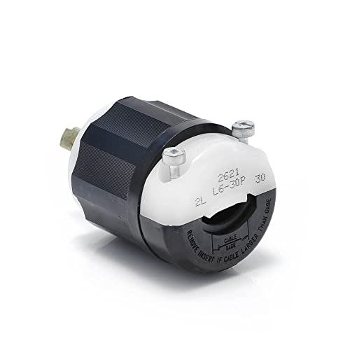 Leviton 2621 30 Amp, 250 Volt, NEMA L6-30P, 2P, 3W, Locking Plug, Industrial Grade, Grounding - Black-White