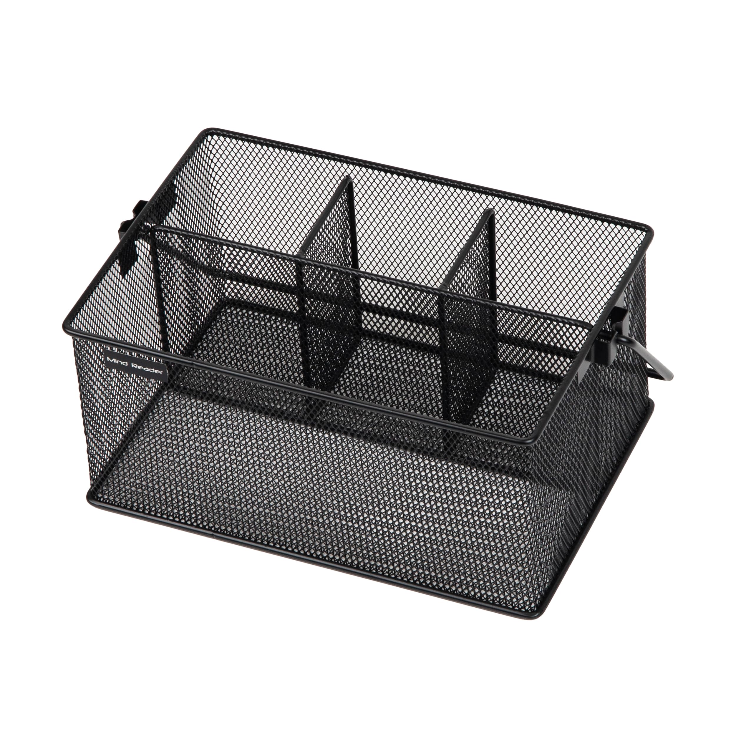 Mind Reader Storage Basket Organizer, Utensil Holder, Forks, Spoons, Knives, Napkins, Perfect for Desk Supplies, Pencil, Pens, Staples, Black, 4 Compartments