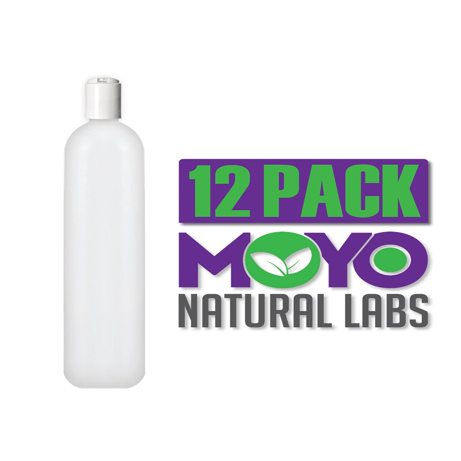 MoYo Natural Labs 4 oz Travel Bottles, Empty Travel Containers with Disc Caps, BPA Free HDPE Plastic Squeezable Toiletry/Cosmetic Bottle (Neck 20-410) (Pack of 12, HDPE Translucent White)