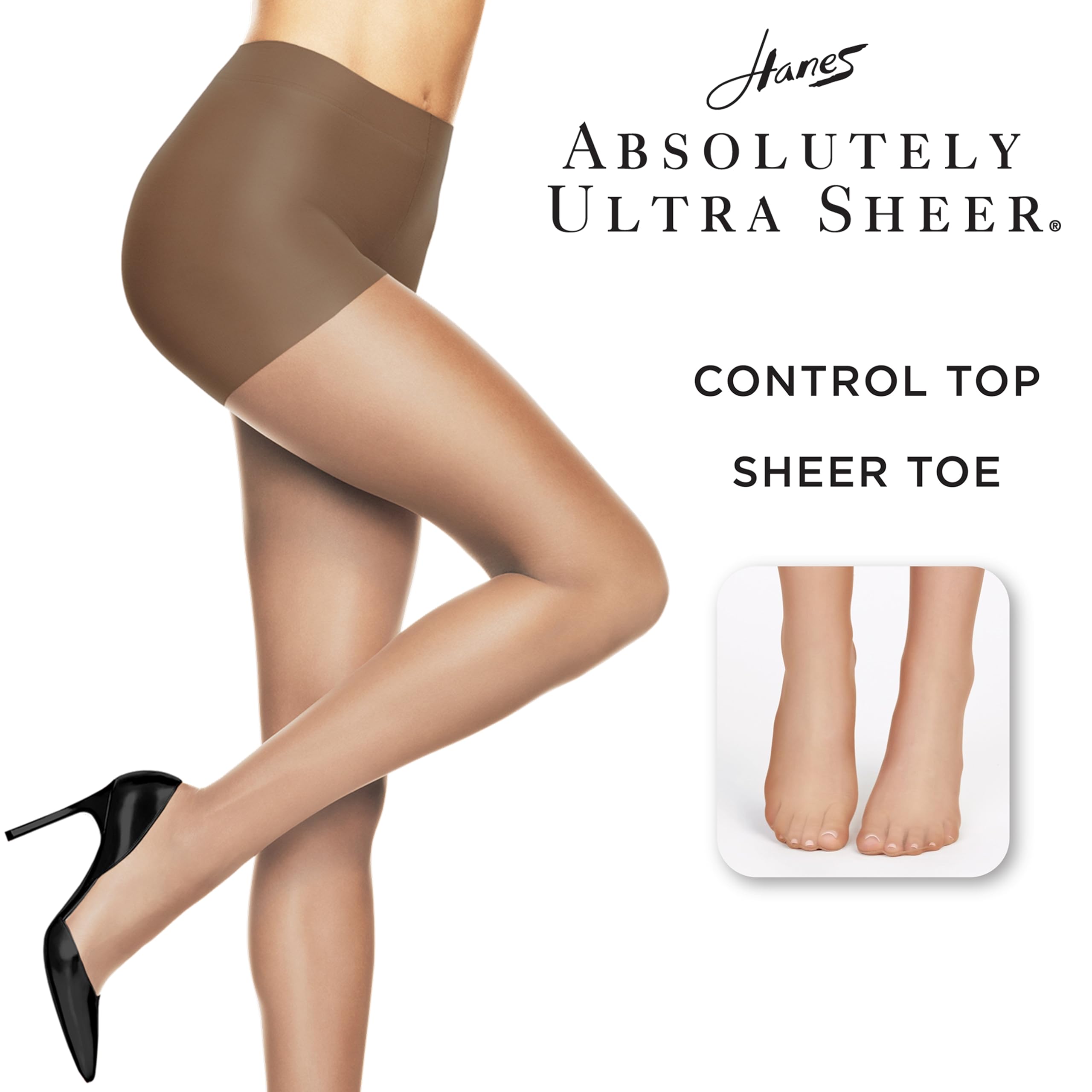 Hanes Women's Absolutely Control Top Toe Ultra Sheer Pantyhose, Barely There, C
