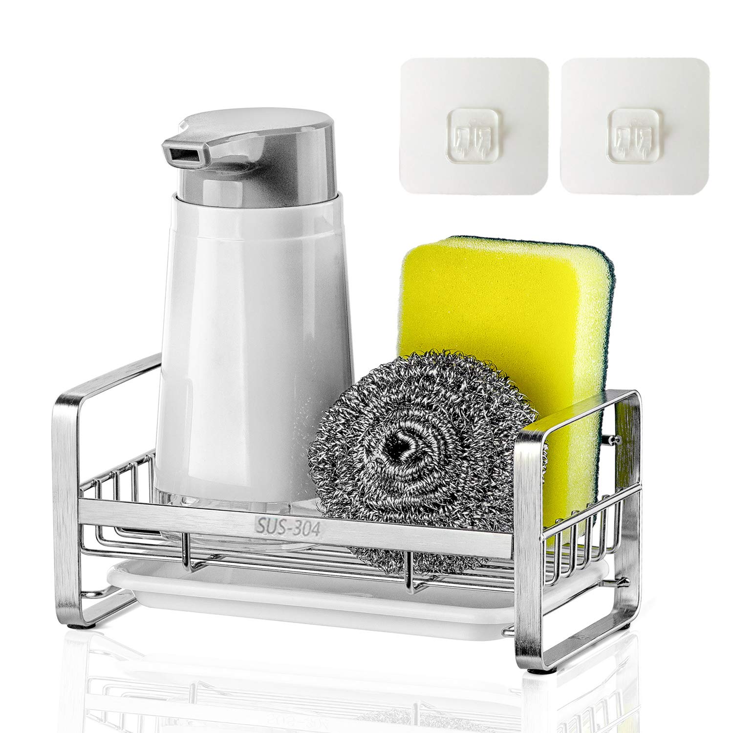 JiangWaveT Kitchen Sink Caddy Sponge Holder Sink Sponge Holder for Sink, Caddy Organizer,Sink Tray Drainer Rack, Soap Dish Dispenser Brush Holder Storage Kitchen Accessories,Black