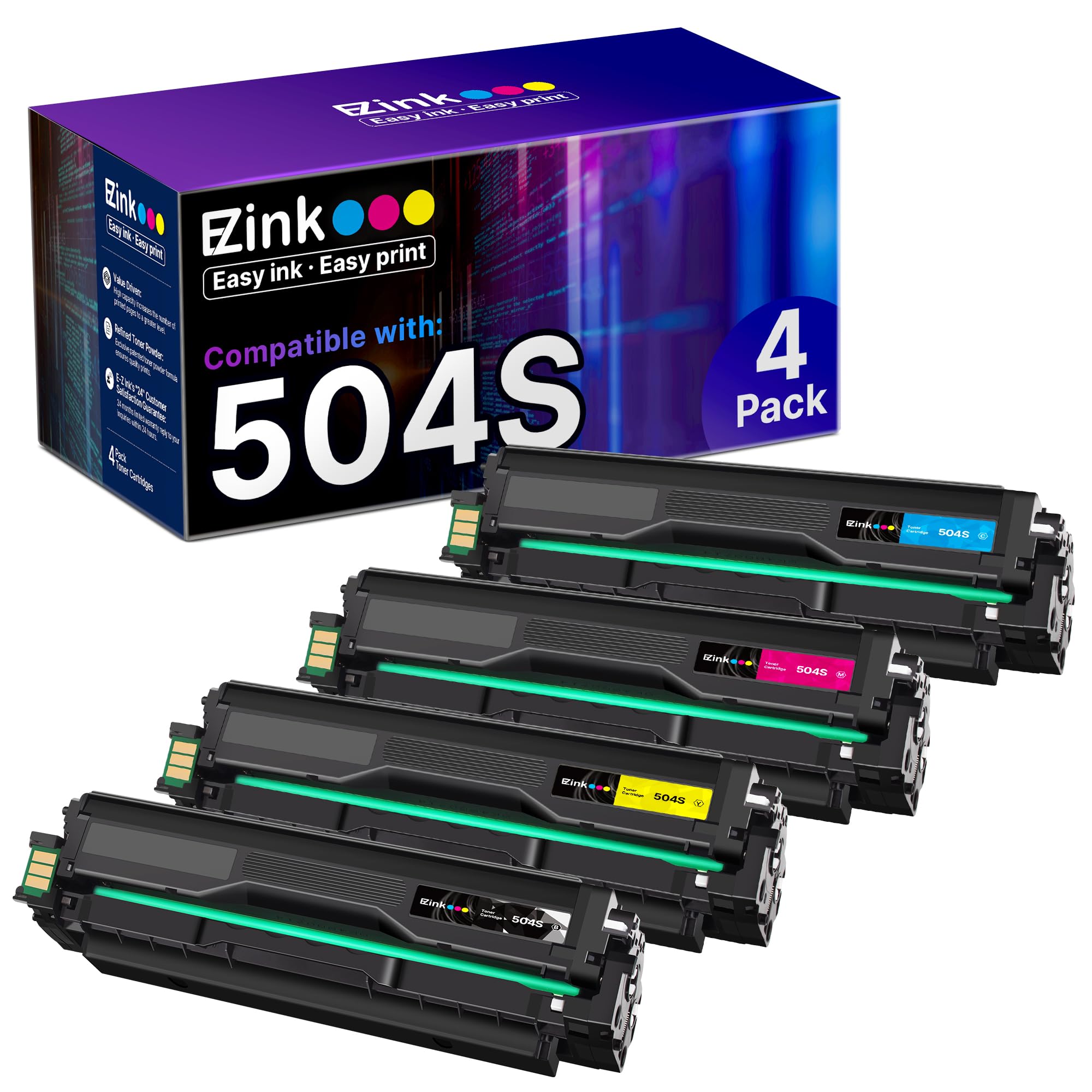 E-Z Ink (TM) Compatible Toner Cartridge Replacement for Samsung 504 504S CLT-K504S CLT-504S CLT-M504S CLT-C504S CLT-Y504S to Use with SL-C1860FW SL-C1810W CLP-415NW CLX-4195FW Printer Tray (4 Pack)