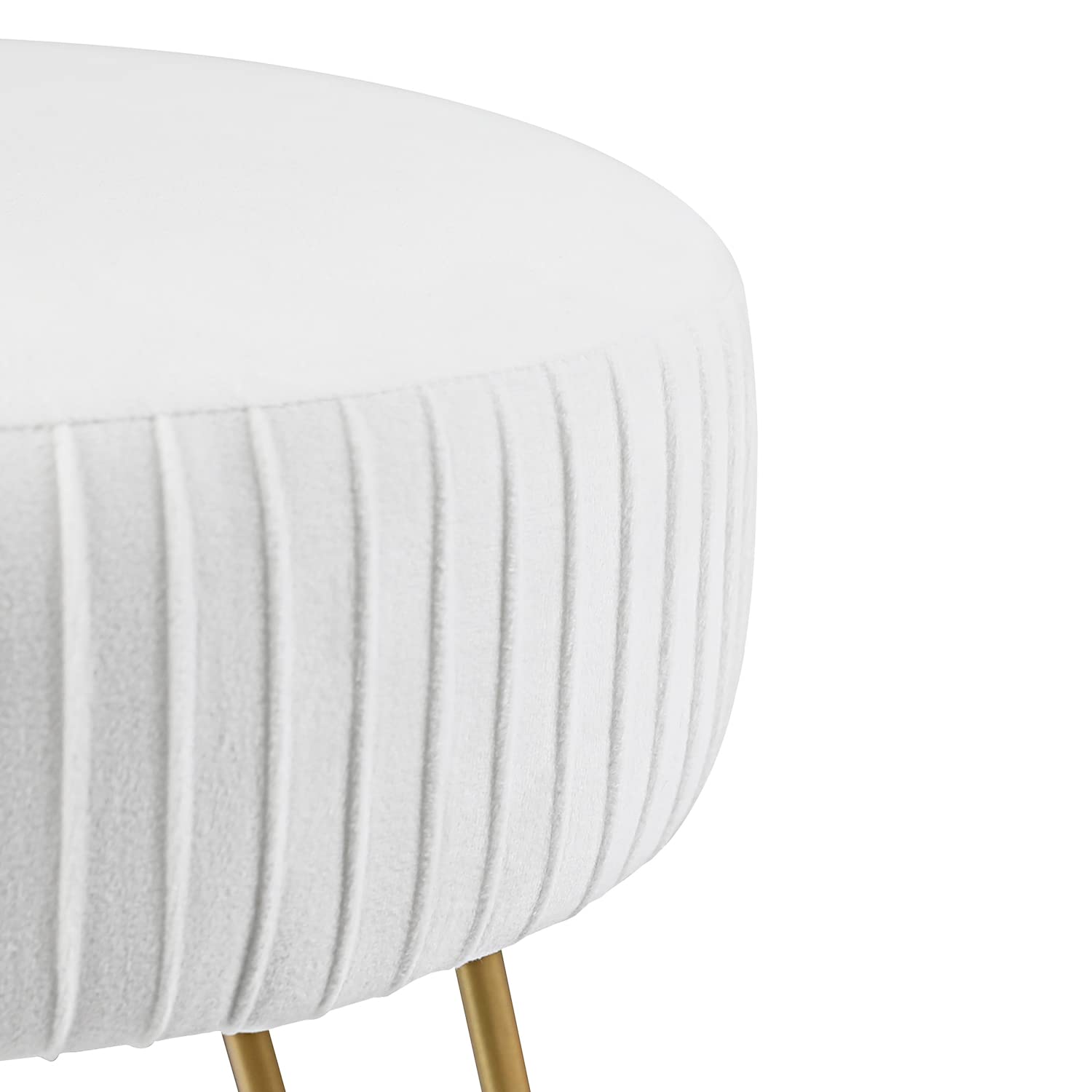 TOUCH-RICH Stripe Velvet Vanity Chair Round Ottoman,Upholstered Vanity Makeup Footstool Side Table Dressing Chair with Golden Metal Legs (Beige, Round-Normal)