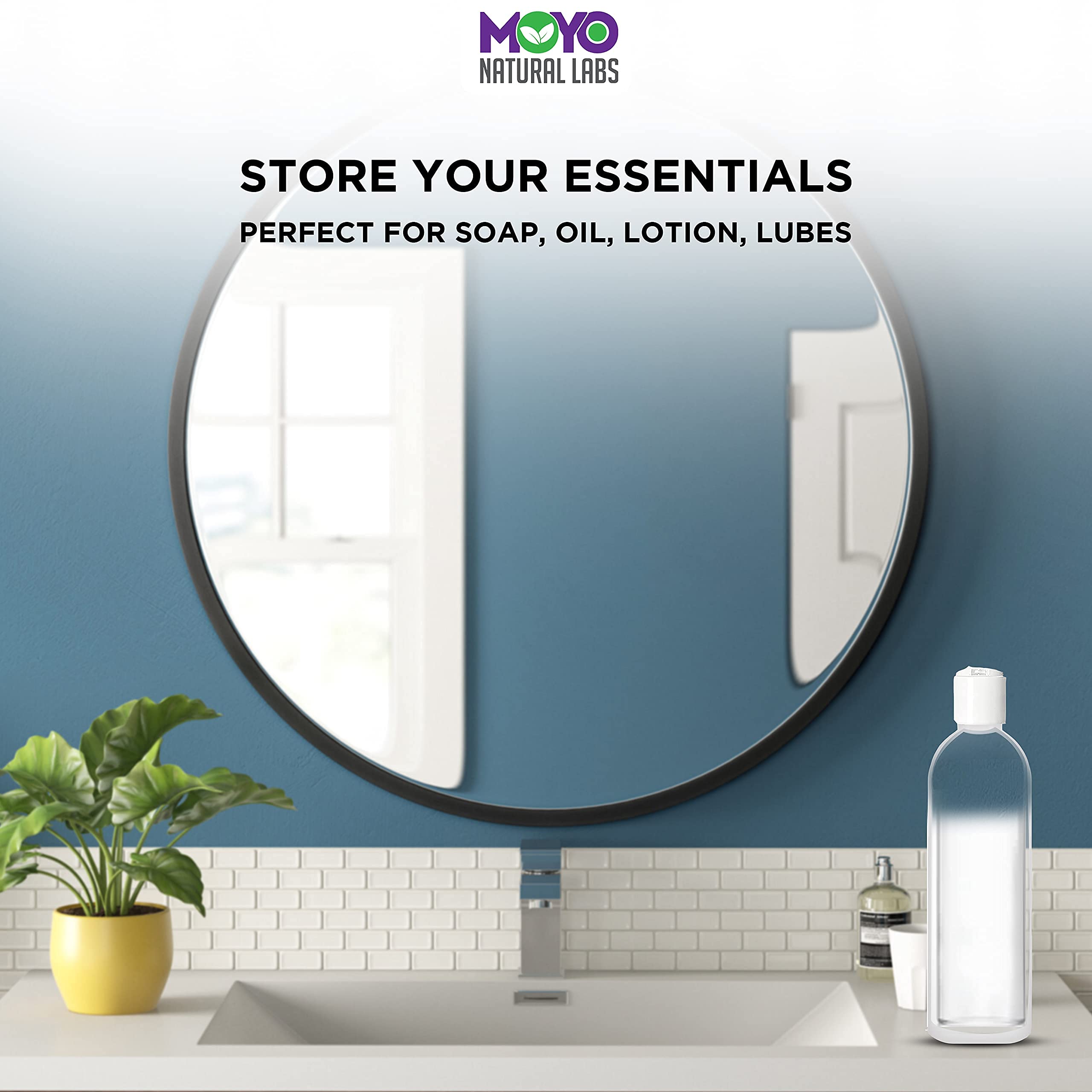 MoYo Natural Labs 4 oz Travel Bottles, Empty Travel Containers with Disc Caps, BPA Free HDPE Plastic Squeezable Toiletry/Cosmetic Bottle (Neck 20-410) (Pack of 12, HDPE Translucent White)