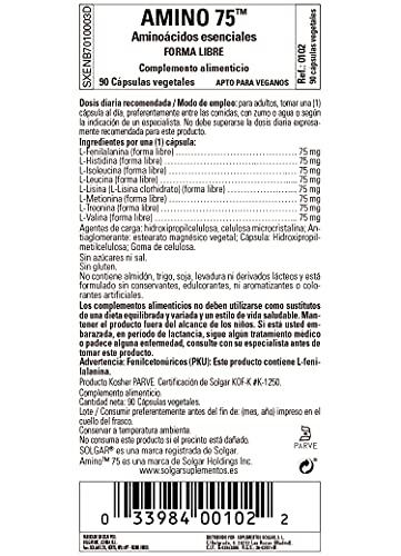 Solgar Essential Amino Complex, 90 Vegetable Capsules - Free Form Essential Amino Acids - Non-GMO, Vegan, Gluten Free, Dairy Free, Kosher - 90 Servings