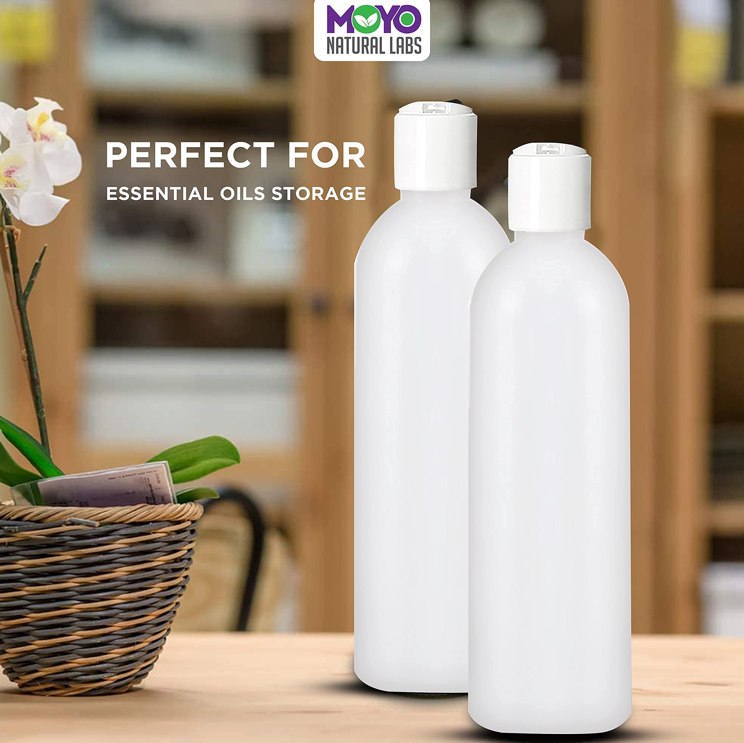 MoYo Natural Labs 4 oz Travel Bottles, Empty Travel Containers with Disc Caps, BPA Free HDPE Plastic Squeezable Toiletry/Cosmetic Bottle (Neck 20-410) (Pack of 12, HDPE Translucent White)