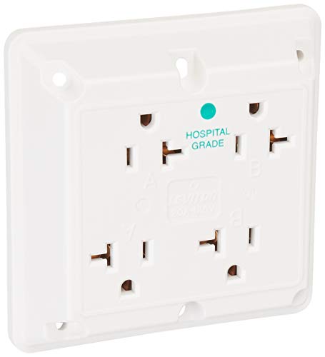Leviton 21254-HW 20 Amp, 125 Volt, Industrial Series Extra Heavy Duty Hospital Grade, 4-In-1 Receptacle, Straight Blade, Grounding, White