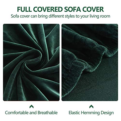 Foreate Stretch Velvet Sofa Slipcover Non-Slip Couch Covers for Loveseat/3 Cushion/4 Cushion Sofa/L Shaped Sofa, Sofa Protector from Kids and Pets with Elastic Bottom, Washable, Green