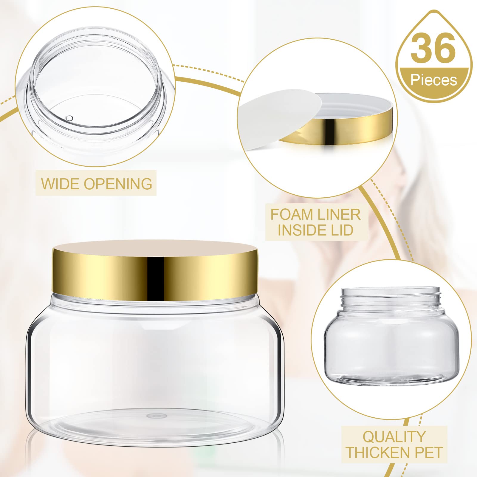 Mumufy Clear Plastic Jars with Lids Round Plastic Containers Empty Travel Containers for Creams Refillable Cosmetic Jars for Lotions Body Scrub Body Butter(36 Pcs,8 oz)