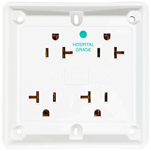 Leviton 21254-HW 20 Amp, 125 Volt, Industrial Series Extra Heavy Duty Hospital Grade, 4-In-1 Receptacle, Straight Blade, Grounding, White