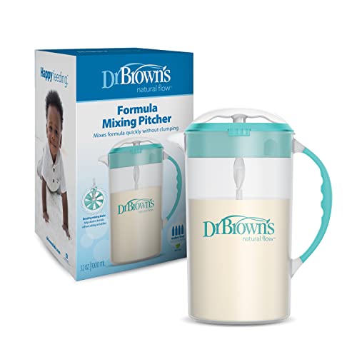 Dr. Brown's Baby Formula Mixing Pitcher with Adjustable Stopper, Locking Lid, & No Drip Spout, 32oz, BPA Free, Teal