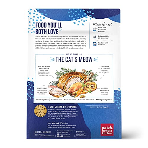 The Honest Kitchen Whole Food Clusters Grain Free Turkey & Chicken Dry Cat Food, 1 lb Bag