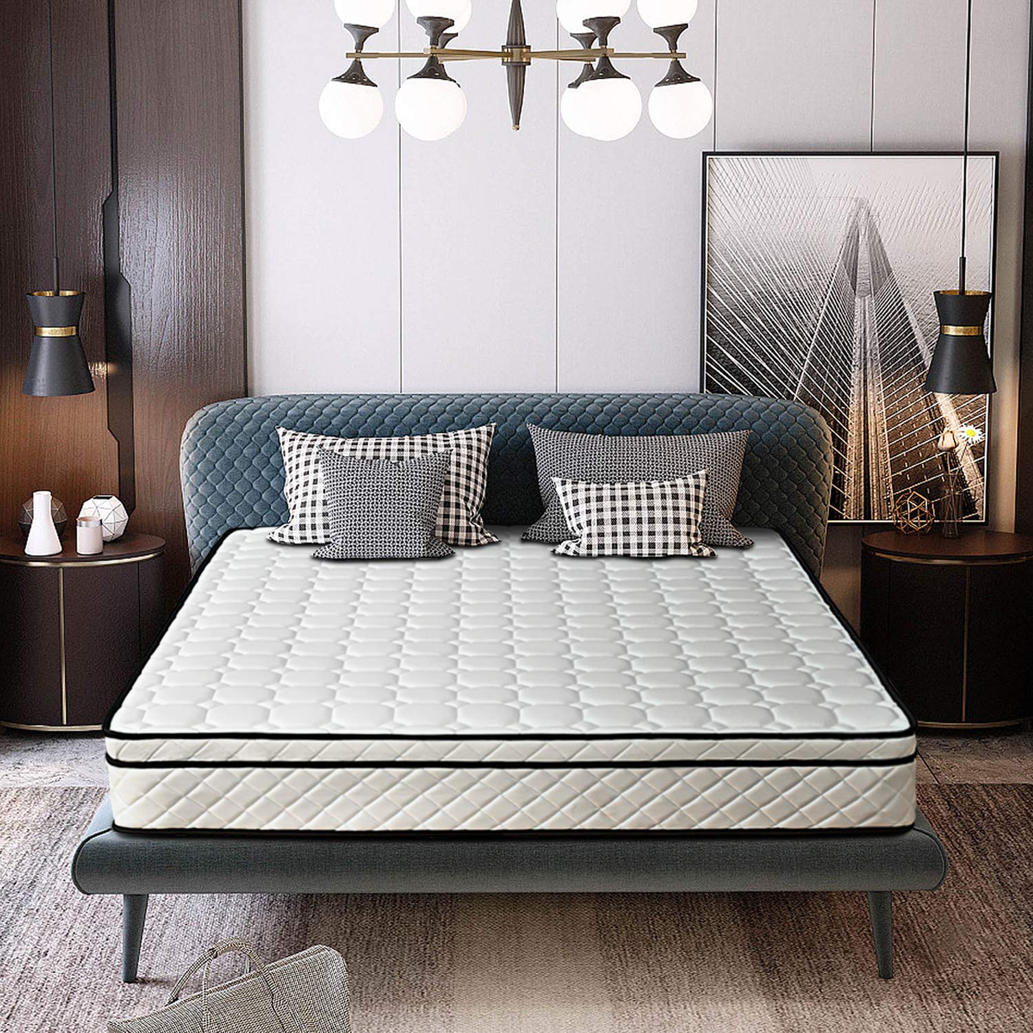 EDOW 10 Inch Innerspring and Memory Foam Hybrid Mattress, Multilayer Design, Quilted Pillow Top,Medium Firm. (White, Queen)