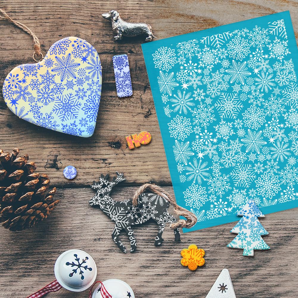 OLYCRAFT 4x5 Inch Clay Stencils Snowflake Pattern Silk Screen for Polymer Clay Christmas Snowflake Silk Screen Stencils Mesh Transfer Stencils Mesh Stencil for Polymer Clay Jewelry Making