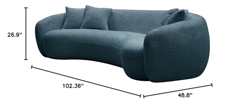 NordStorm 102.36" Curved Living Room Sofa Couch with 4 Throw Pillows, Uphostery Boucle Couch, 5 Seater Half-Moon Shape Mid-Century Modern Cream Cloud Couch for Bedroom Small Apartment, Blue