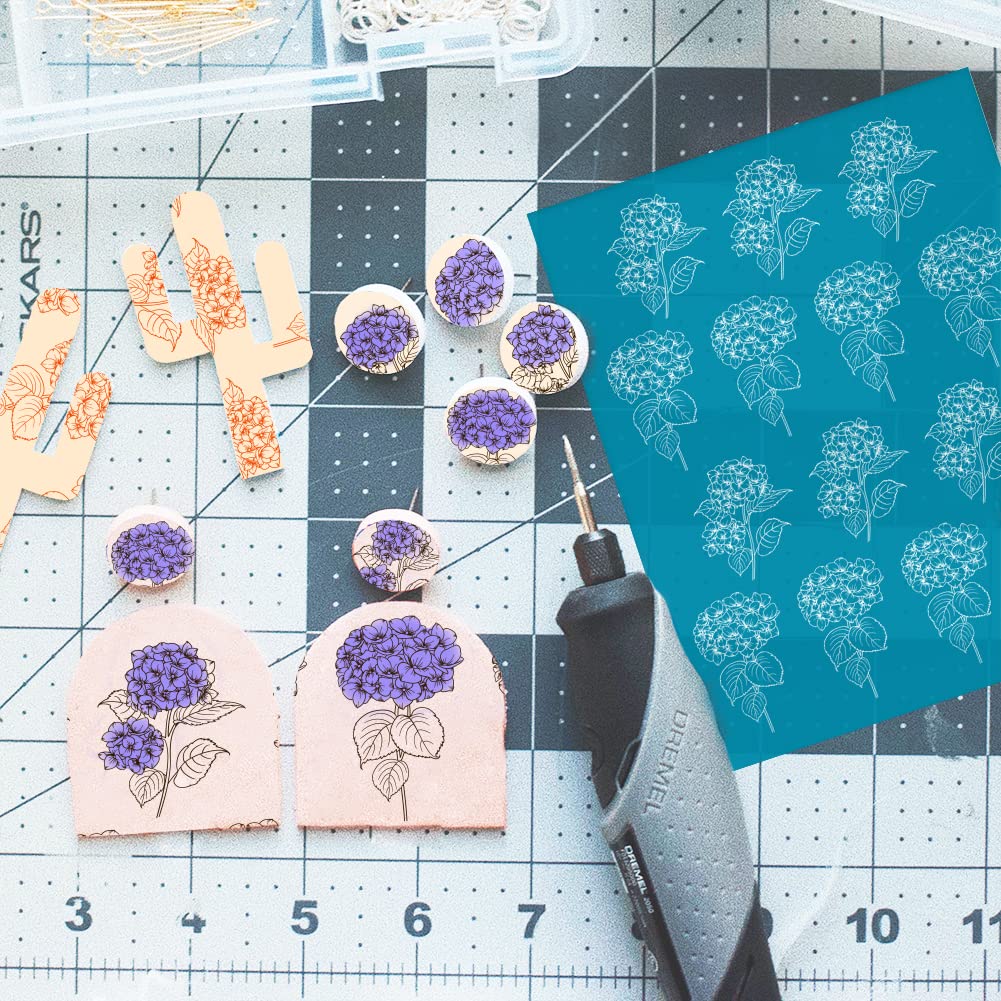 OLYCRAFT 4x5 Inch Clay Stencils Hydrangea Pattern Silk Screen for Polymer Clay Flower Silk Screen Stencils Mesh Transfer Stencils Plant Theme Mesh Stencil for Polymer Clay Jewelry Making