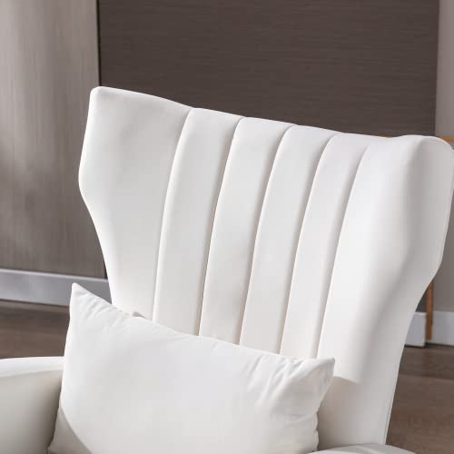chairus Wingback Velvet Accent Chairs Set of 2, Modern Living Room Armchairs Comfy Upholstered Single Sofa Chair for Bedroom Dorms Reading Reception Room with Gold Legs & Small Pillow, Cream