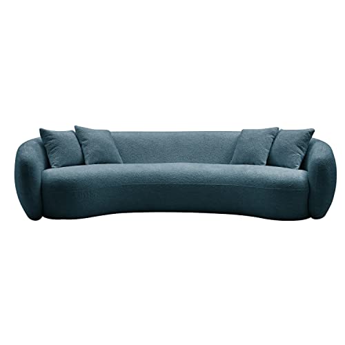 NordStorm 102.36" Curved Living Room Sofa Couch with 4 Throw Pillows, Uphostery Boucle Couch, 5 Seater Half-Moon Shape Mid-Century Modern Cream Cloud Couch for Bedroom Small Apartment, Blue
