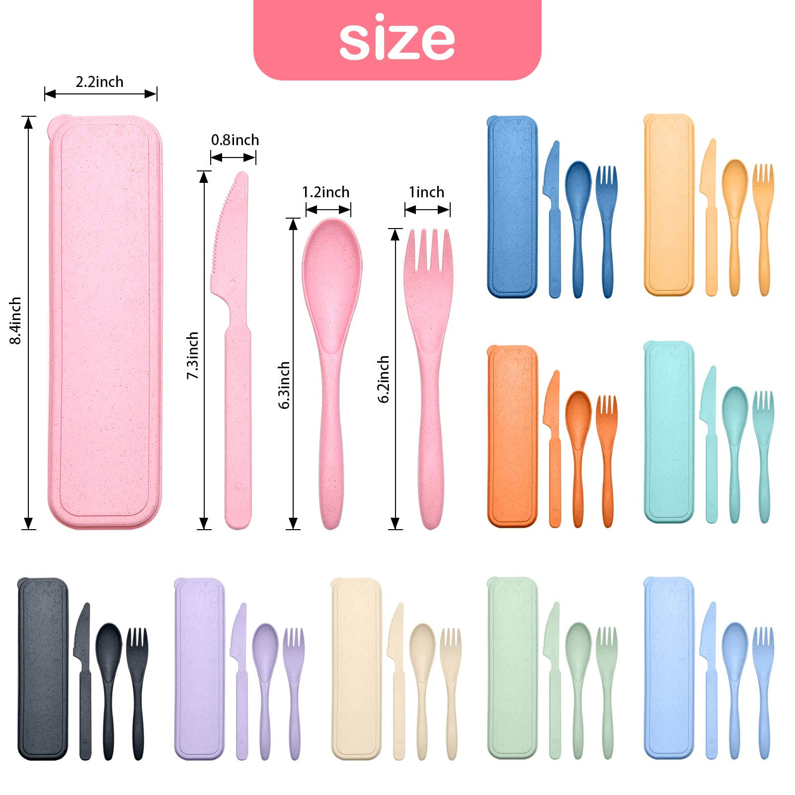 Reusable Travel Utensils Set with Case, 2 Sets Wheat Straw Portable Plastic Fork Spoons Knife Camping Cutlery, Eco-Friendly BPA Free Lunch Tableware for Kids Adults Travel Picnic Utensils
