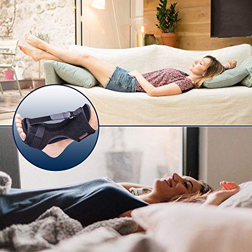 Drop Foot Orthotic Brace,Improved Dorsal Night Splint for Effective Relief from Plantar Fasciitis, Achilles Tendonitis, Heel and Ankle Pain with Hard Spiky Massage Ball (black)
