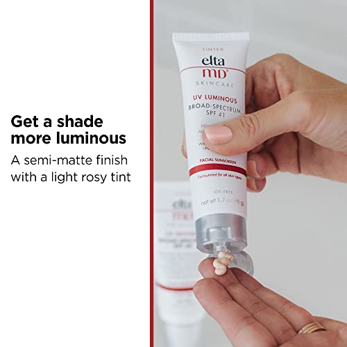 EltaMD UV Luminous Tinted SPF 41 Tinted Mineral Face Sunscreen, Oil Free, Nongreasy Broad Spectrum Lotion, 1.7 oz