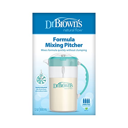 Dr. Brown's Baby Formula Mixing Pitcher with Adjustable Stopper, Locking Lid, & No Drip Spout, 32oz, BPA Free, Teal