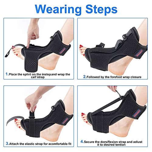Drop Foot Orthotic Brace,Improved Dorsal Night Splint for Effective Relief from Plantar Fasciitis, Achilles Tendonitis, Heel and Ankle Pain with Hard Spiky Massage Ball (black)