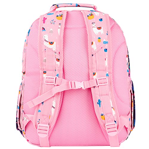 Choco Mocha Llama Backpack for Girls Preschool Backpack for Girls Pre Kindergarten Backpack for Kids 15 inch Backpack for Girls Pre K Daycare Alpaca Bookbag 3-4 3-5 4-6 with Chest Strap Pink
