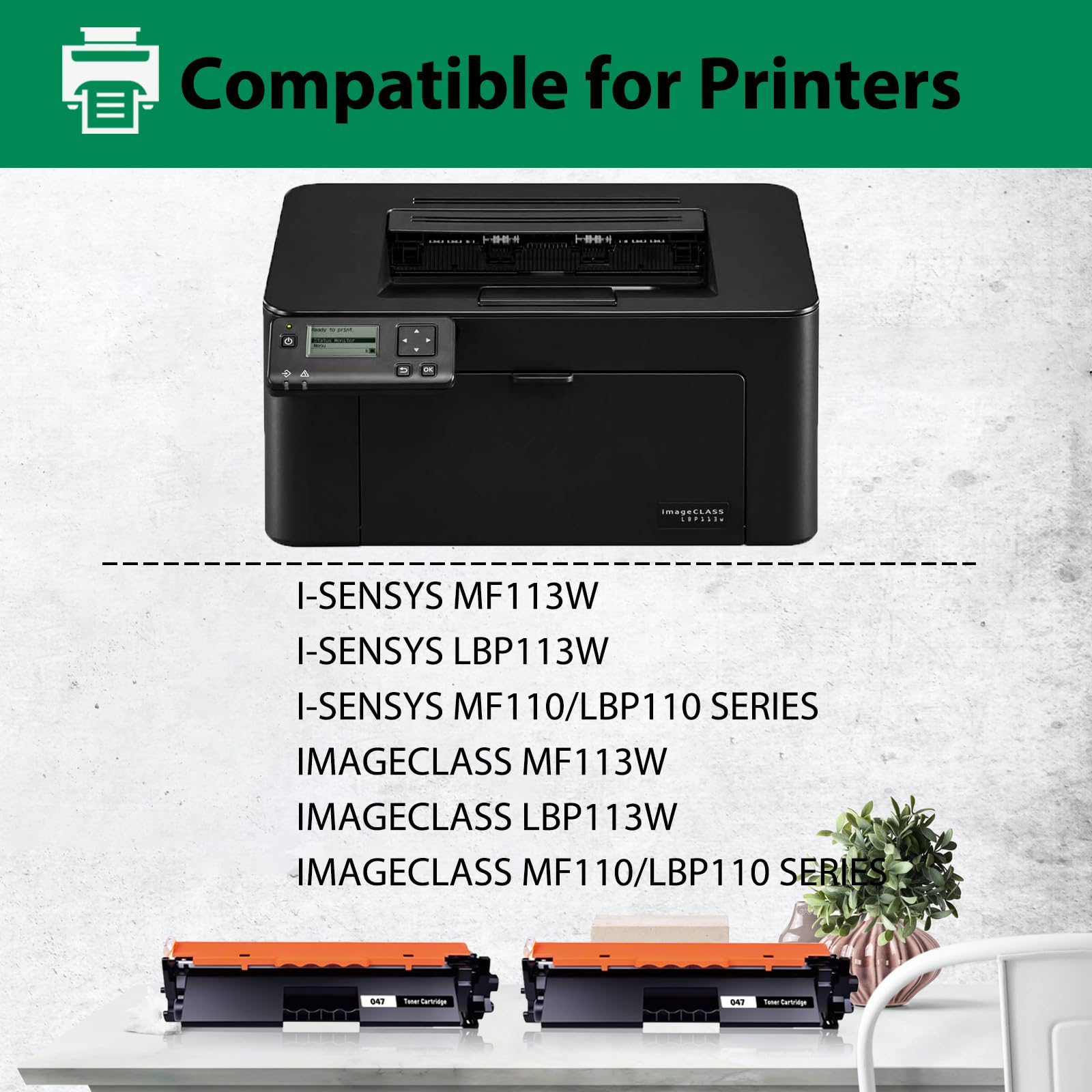 047 Compatible Replacement for Canon 047 Toner Cartridge for imageCLASS LBP113W MF113W MF110/LBP110 Series, i-SENSYS LBP113W MF113W MF110/LBP110 Series Printer (Black, 2Pack)