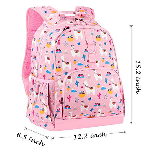 Choco Mocha Llama Backpack for Girls Preschool Backpack for Girls Pre Kindergarten Backpack for Kids 15 inch Backpack for Girls Pre K Daycare Alpaca Bookbag 3-4 3-5 4-6 with Chest Strap Pink