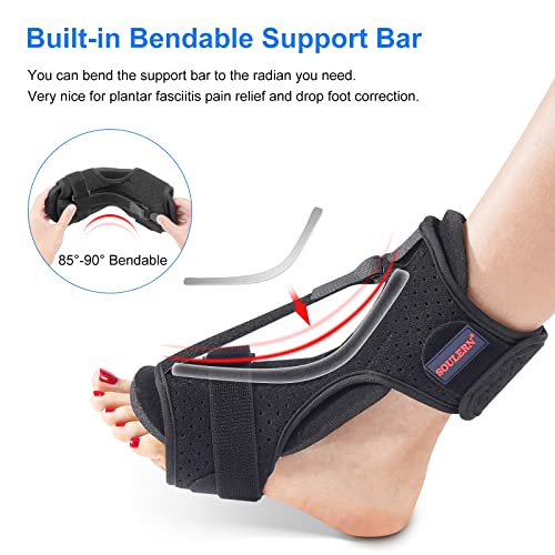 Drop Foot Orthotic Brace,Improved Dorsal Night Splint for Effective Relief from Plantar Fasciitis, Achilles Tendonitis, Heel and Ankle Pain with Hard Spiky Massage Ball (black)