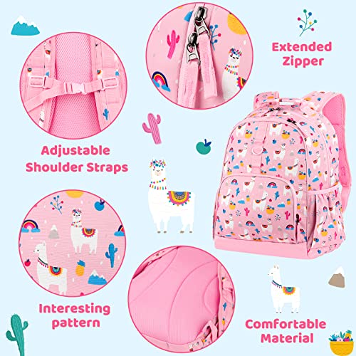 Choco Mocha Llama Backpack for Girls Preschool Backpack for Girls Pre Kindergarten Backpack for Kids 15 inch Backpack for Girls Pre K Daycare Alpaca Bookbag 3-4 3-5 4-6 with Chest Strap Pink