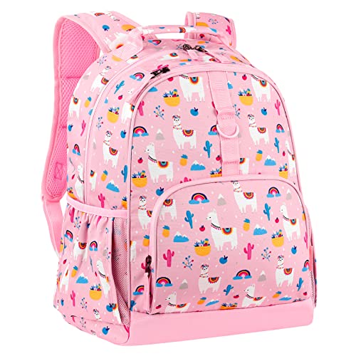 Choco Mocha Llama Backpack for Girls Preschool Backpack for Girls Pre Kindergarten Backpack for Kids 15 inch Backpack for Girls Pre K Daycare Alpaca Bookbag 3-4 3-5 4-6 with Chest Strap Pink
