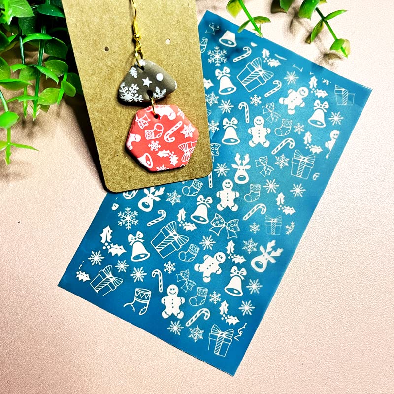 Christmas Silk Screen Stencils for Polymer Clay, 3Pcs Reusable Silk Screen Print Kit, for DIY Polymer Clay Jewelry Making