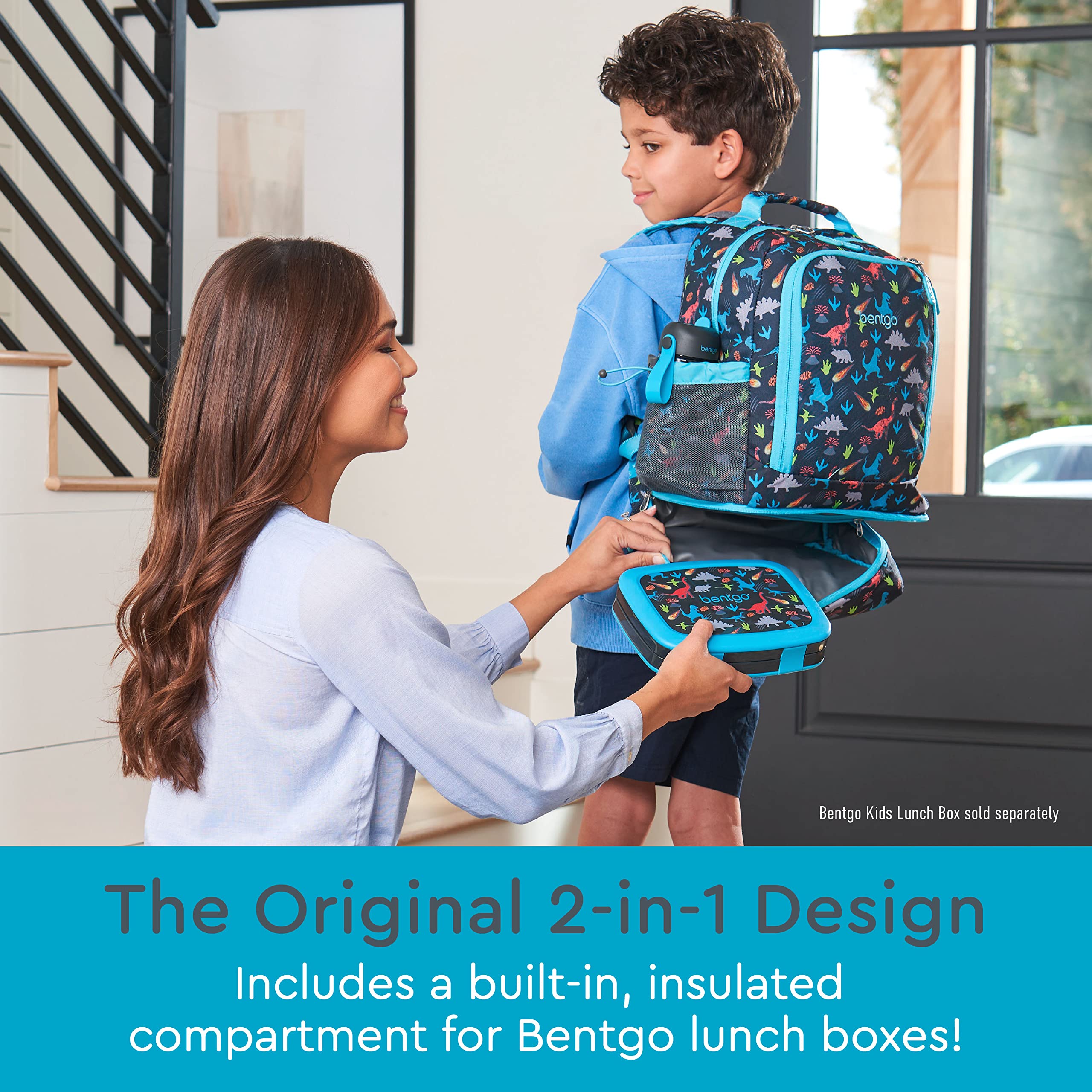 Bentgo® Kids 2-in-1 Backpack & Insulated Lunch Bag Set Water Bottle - New & Improved 2023 (Dinosaur)