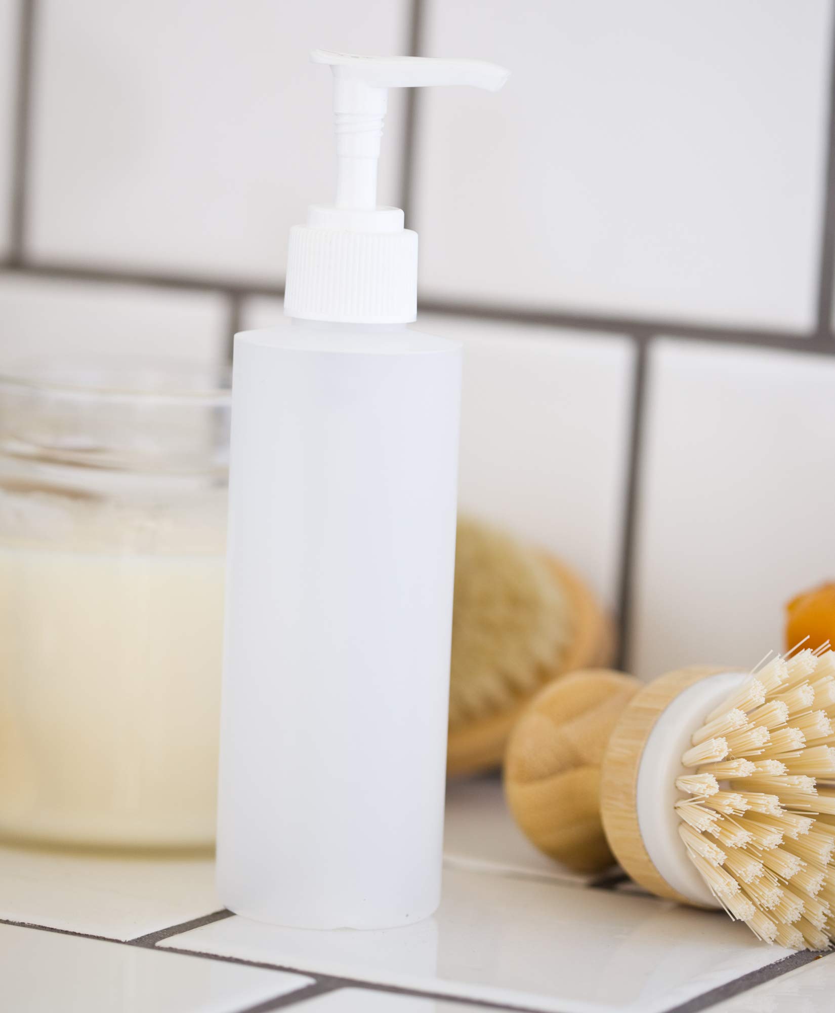 6 oz Clear Natural Refillable Plastic Squeeze Bottle with White Lotion Pump Dispenser (12 Pack)