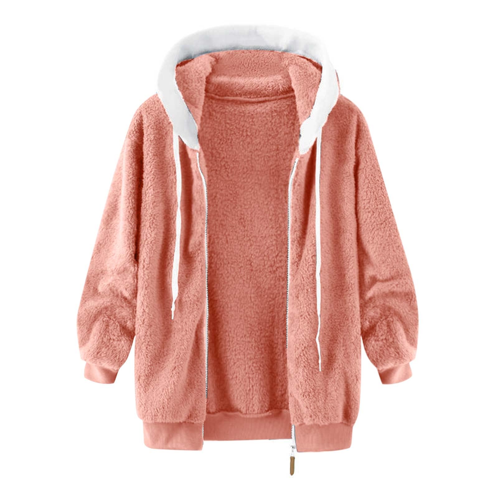 2023 Fleece Jacket Womens Plus Size Loose Fuzzy Jacket Colorblock Plush Zip Up Hoodies Casual Faux Fur Jacket Outerwear