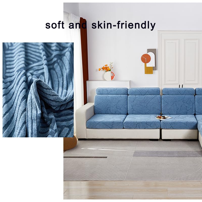 GORHLady Stretch Elastic Fabric Sofa Protector L-Shaped Slipcovers Corner L Shape Sectional Soft Stylish Couch Suitable Living Room Dogs Pets Furniture Protectors All Seasons 4-Seater Blue