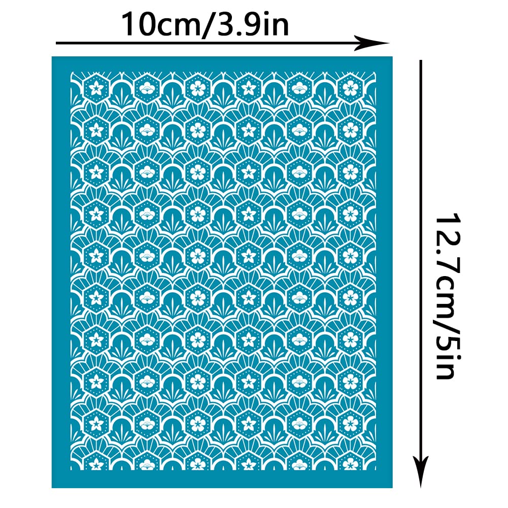 OLYCRAFT 4x5 Inch Flower Clay Stencils Floral Non-Adhesive Silk Screen Stencil Japanese Traditional Style Clay Silk Screen Reusable Mesh Transfer for Polymer Clay Jewelry Earring Making