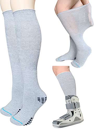 2 Pairs Walking Boot Socks for Orthopedic Walker Brace, Replacement Sock Liner Knee High Tube Socks Under Air Cam Walkers and Fracture Boot, Medical Air Cast Socks for Surgical Leg Cover