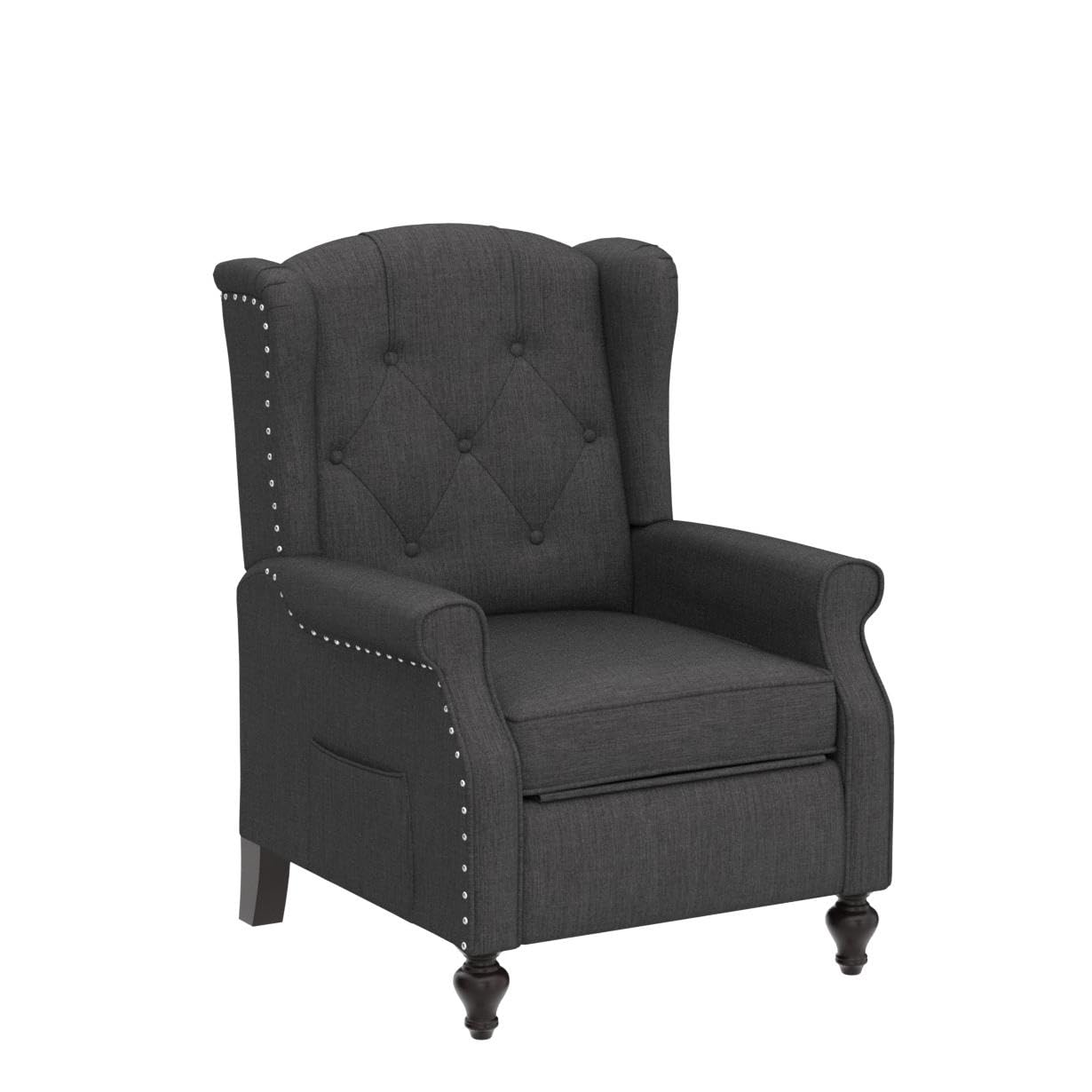 B BAIJIAWEI Tufted Wingback Recliner - Massage & Heat Function - Fabric Push Back Recliner with Remote Control, Adjustable Backrest (Grey)