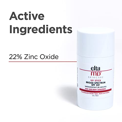 EltaMD UV Stick Sunscreen, Broad Spectrum Sunscreen Stick with SPF 50+, Mineral Face Stick Sunscreen, Oil-Free, Dermatologist Tested, Water-Resistant, Zinc Oxide Sunscreen Stick, 1.3 OZ Stick
