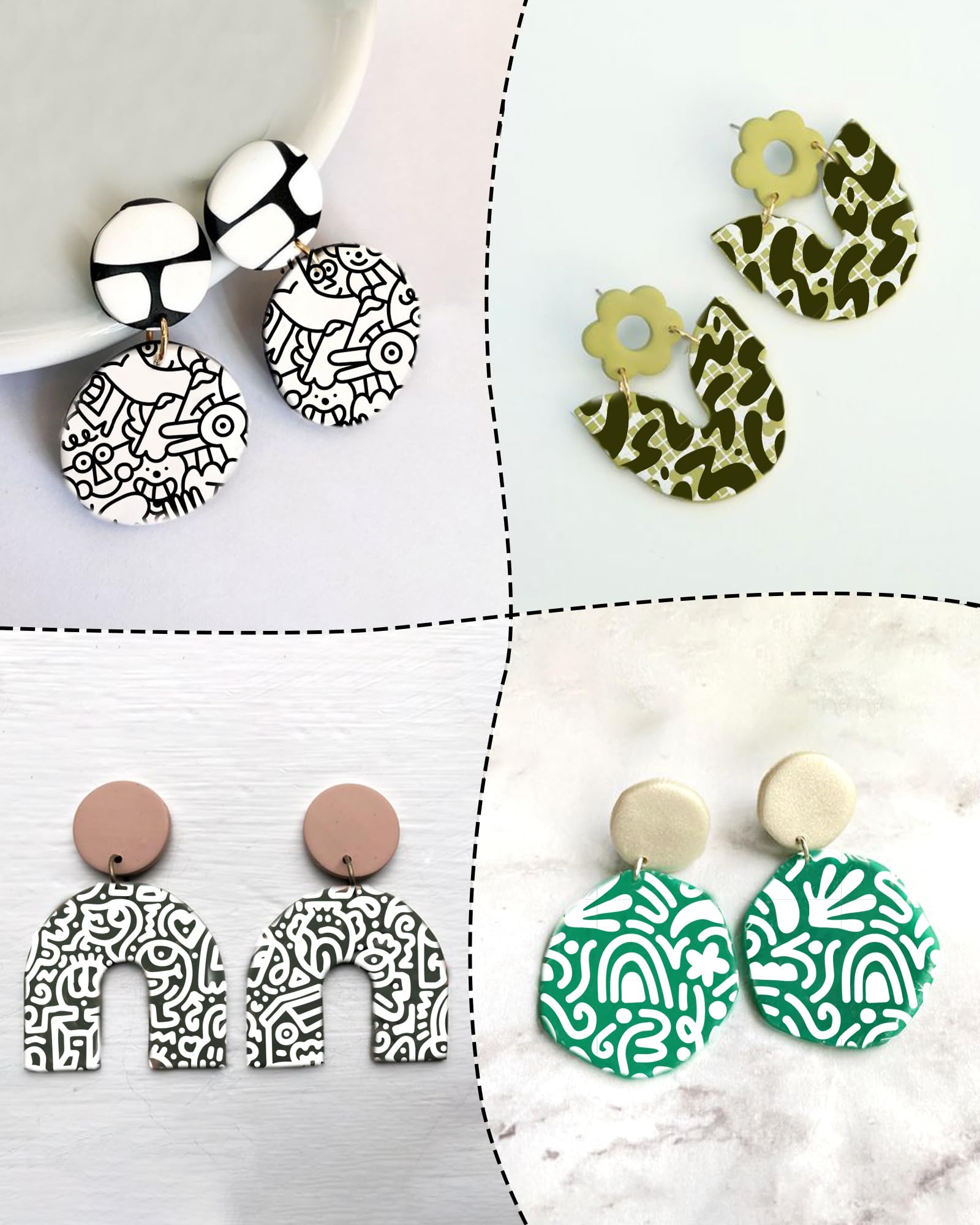 Puocaon Graffiti Silk Screen Stencils - 6 Pcs Reusable Polymer Clay Silk Screen Stencils, Cute Screen Stencils for Polymer Clay Earrings Making, Silk Screen for Transfer Patterns on Polymer Clay