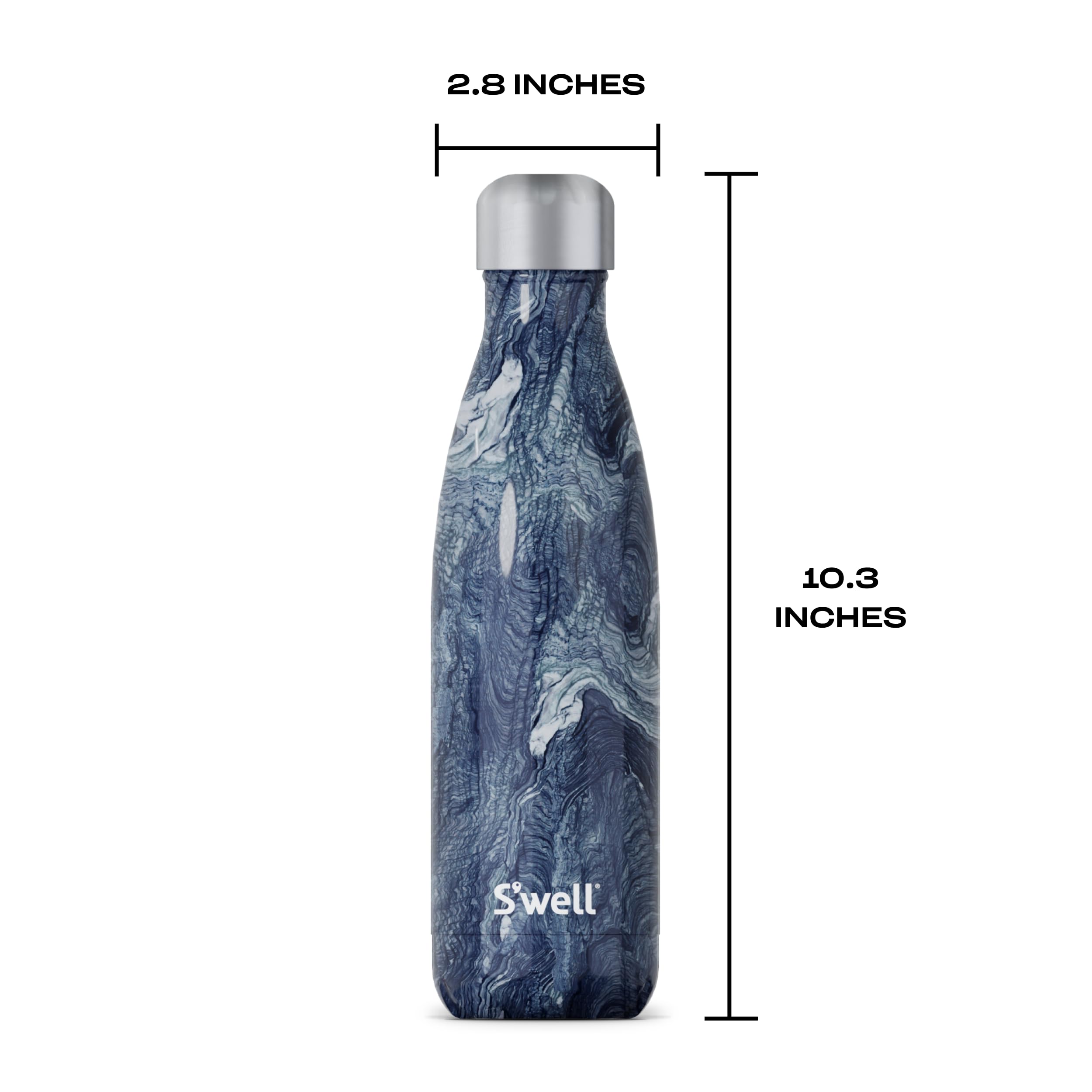 S'well Stainless Steel Water Bottle - 17 Fl Oz - Azurite Marble - Triple-Layered Vacuum-Insulated Containers Keeps Drinks Cold for 36 Hours and Hot for 18 - with No Condensation - BPA-Free